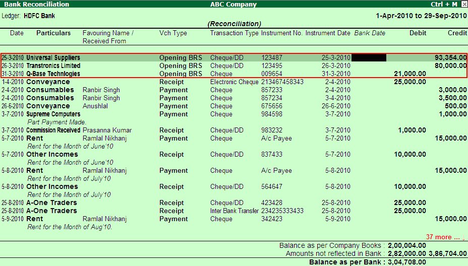 Bank Reconciliation Tally ERP 9