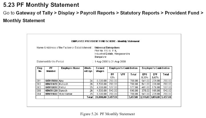 PF Monthly Statement Report @ Tally.ERP 9 : www.TallyERP9Book.Com