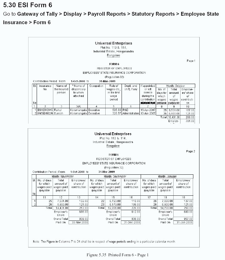 ESI Form 6 Report @ Tally.ERP 9 : www.TallyERP9Book.Com