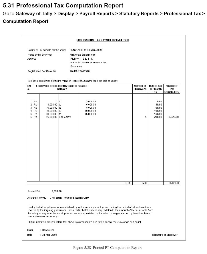 Professional Tax Computation Report @ Tally.ERP 9 : www.TallyERP9Book.Com