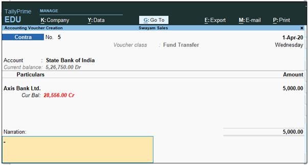 Contra Voucher (F4) in TallyPrime Accounting Software