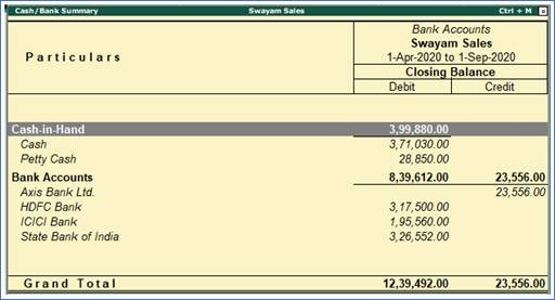 Cash and Bank Book Report in TallyPrime Accounting Software