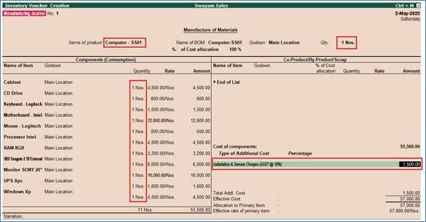 Bill of Materials (BoM) in TallyERP9