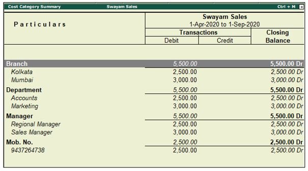 Cost Center and Cost Category in Tally.ERP9