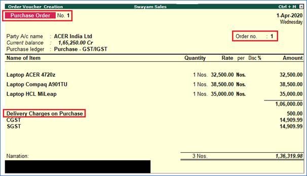 Purchase Order Processing in TallyERP9