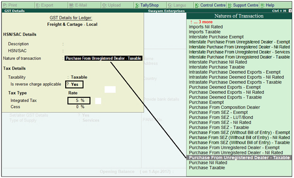 GST on Reverse Charge Mechanism -RCM using TallyERP9